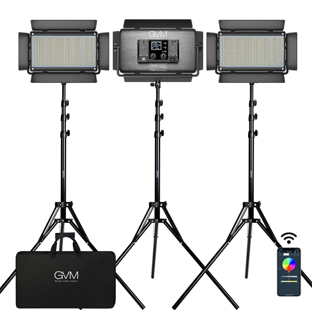 GVM-1500D 75W Powerful Bi-color and RGB Video Panel Light 3 kits – HAO ...