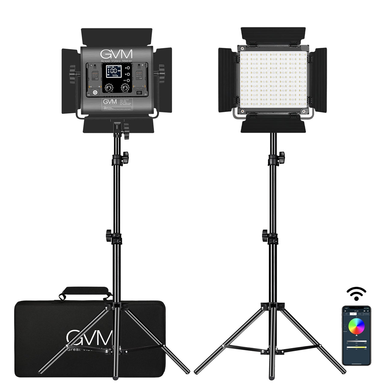 GVM-800D 40W Bi-color and RGB Video Panel Light 3 Light Kit