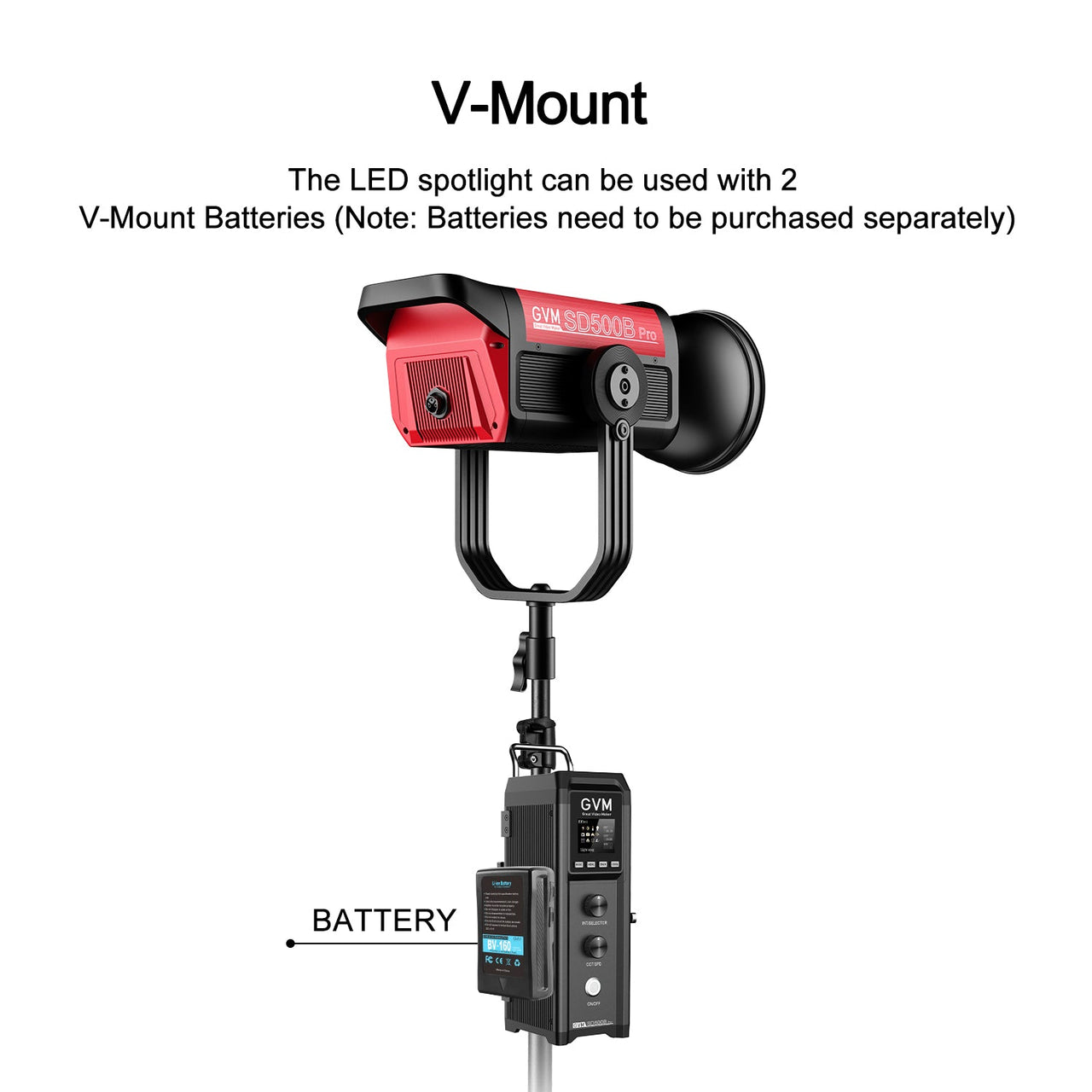 GVM PRO-SD500B 500W Waterproof Bi-Color Monolight(V-mount & Mesh Bluet ...