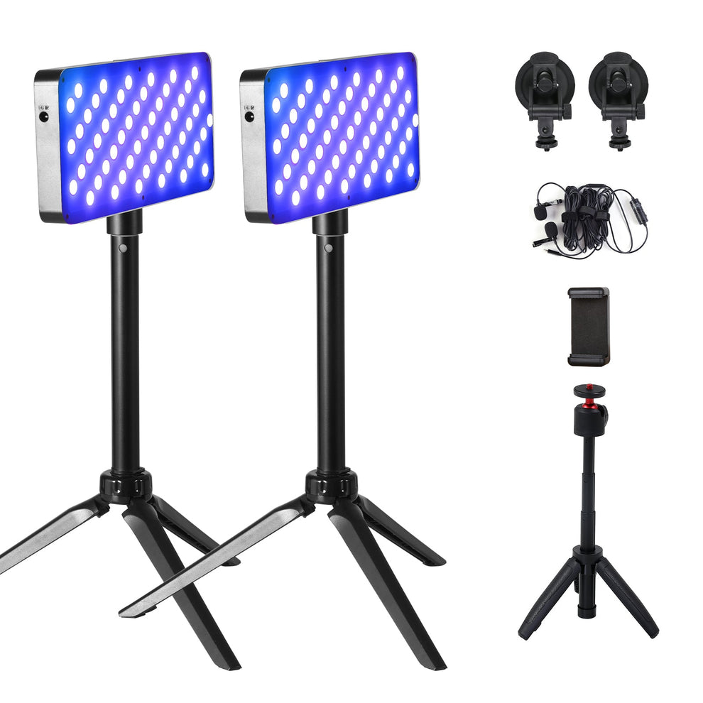 GVM RGB20W On-Camera RGB & Bi-color LED Video Light 2-Light Kit Set wi